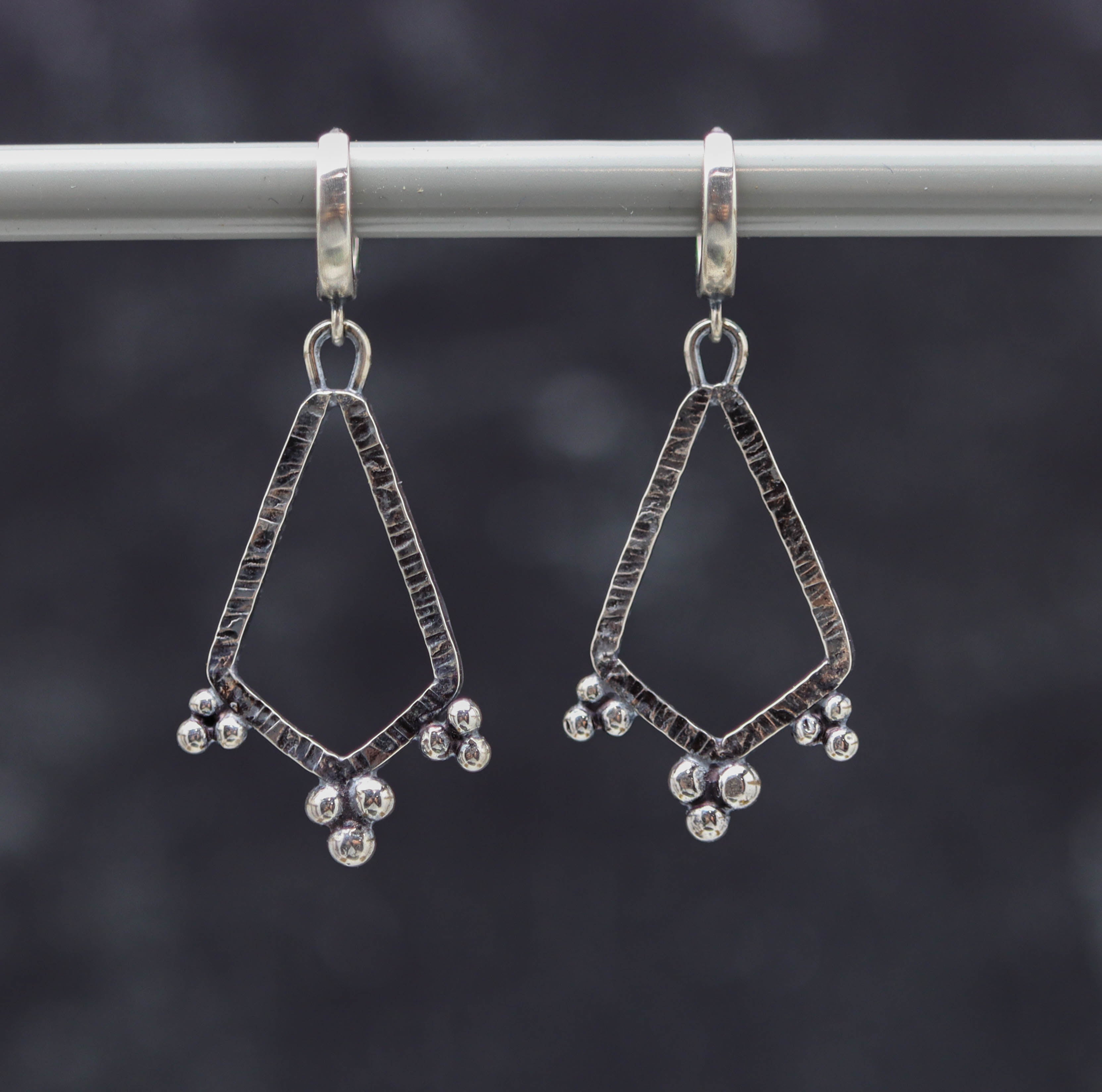 Small Granulated Triangle Earrings in Sterling Silver Made to Order